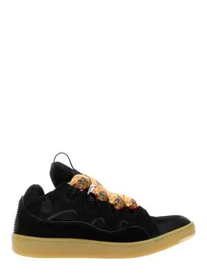 LANVIN Leather And Fabric Curb Sneakers - Black