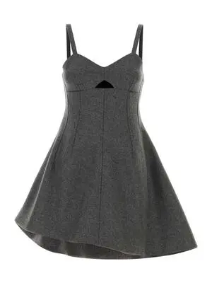 JIL SANDER Dark Grey Wool Mini Dress With Cut-out Detail - Gray