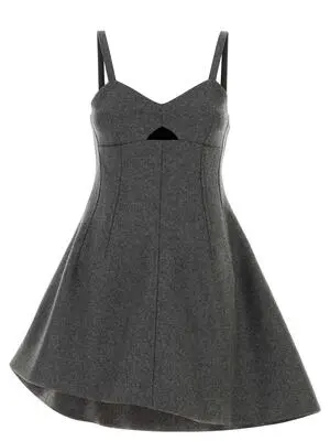 JIL SANDER Dark Grey Wool Mini Dress With Cut-out Detail - Gray