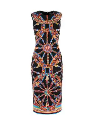 Dolce & Gabbana Printed Viscose And Silk Blend Sheath Dress - Red
