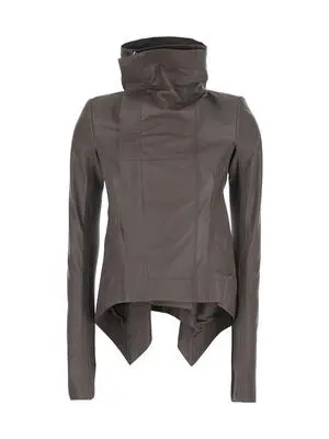 Rick Owens High Collar Asymmetrical Leather Jacket - Multicolor