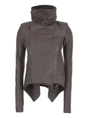 Rick Owens High Collar Asymmetrical Leather Jacket - Multicolor