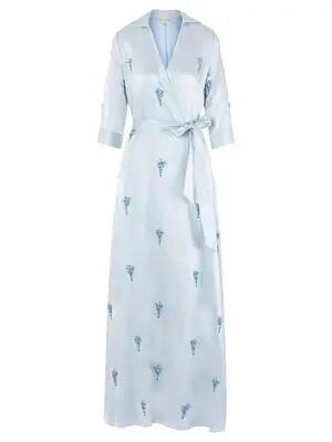 LA FUORI Elara Silk Satin Maxi Wrap Dress - Blue