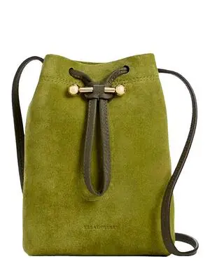 Strathberry Osette Midi Suede Pouch Bucket Bag - Lime/khaki