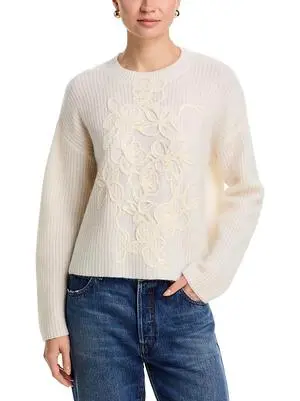 Bloomingdale'S Embroidered Crewneck Sweater - Ivory
