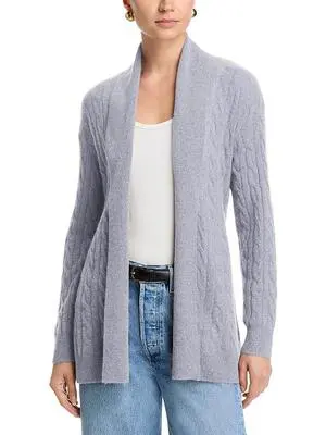 Bloomingdale'S Tie Waist Cable Cardigan - Medium Grey