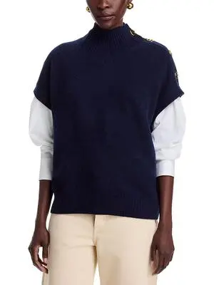 Bloomingdale'S Button Mockneck Sweater - Navy