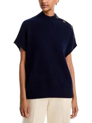 Bloomingdale'S Button Mockneck Sweater - Navy