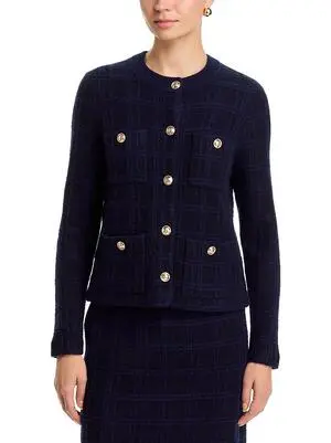 Bloomingdale'S Mosaic Check" Button-front Cardigan - Black/navy