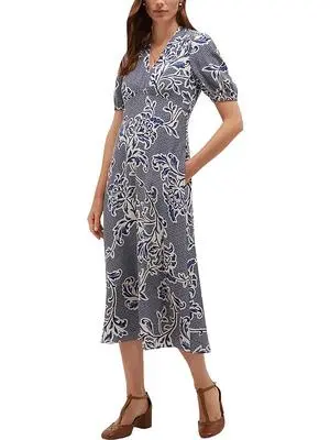HOBBS LONDON Sidonie Floral Midi Dress - Blue Cream