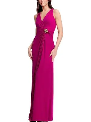 DRESS THE POPULATION Dress The Population Deb Deep V Pleated Wrap A-Line Maxi Dress
