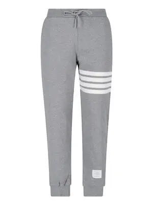 Thom Browne Cotton Drawstring Trousers With Signature Stripes - Grey