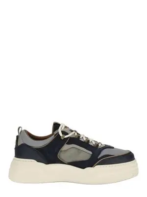 Fendi Force Fabric Sneakers With Suede And Leather Inserts - Navy