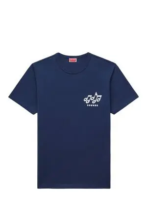 Kenzo Sounds Embroidered Slim-fit Cotton Crewneck T-shirt - Blu