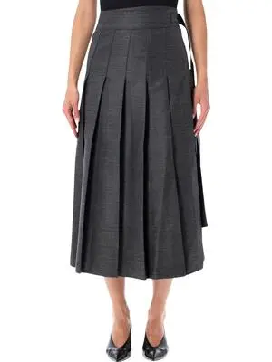 RÓHE ROHE Wool Blend Pleated Midi Wrap Skirt Grigio