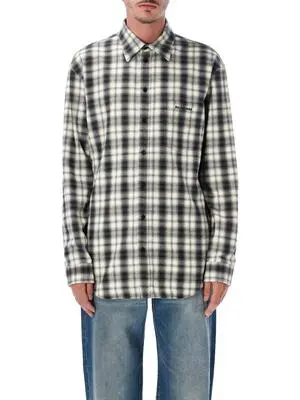 Balenciaga Checkered Cotton Flannel Shirt With Embroidered Chest Pocket Logo - Bianco