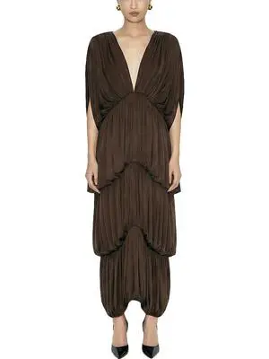 Ronny Kobo Ronny Kobo Plunge Neck Draped Maxi Dress Chocolate