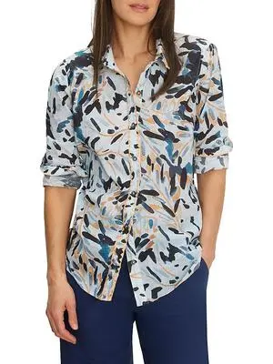 NIC+ZOE Garden Shade" Printed Crinkle Shirt - Blue Multi