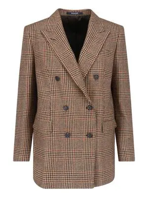 Tagliatore Double Breasted Plaid Wool-cashmere Tailored Jacket - Brown