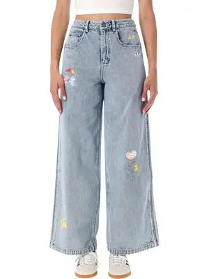 ADIDAS ORIGINALS Embroidered Wide Leg Jeans - Blu