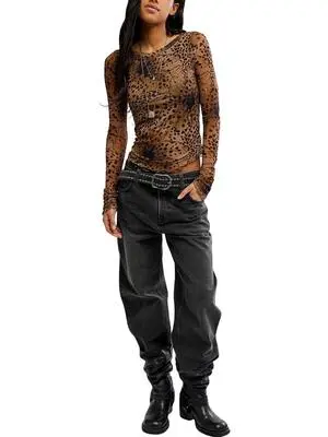 Free People Lilly Printed Long Sleeve Top - Brown Combo