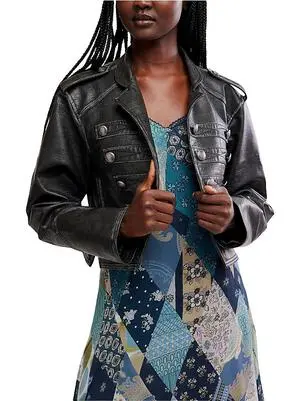 Free People Ryland Faux Leather Band Jacket - Black