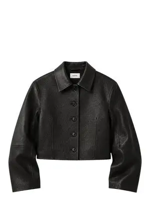 RÓHE Hammered Leather Cropped Jacket With Knotted Button Closures - Black