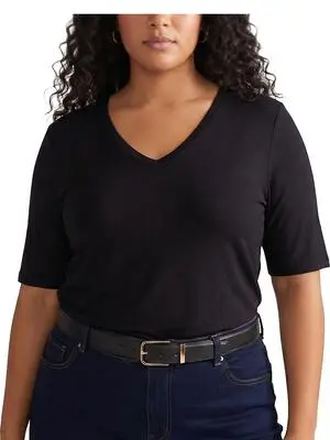 Universal Standard Lily Liquid Jersey V-neck Tee - Black