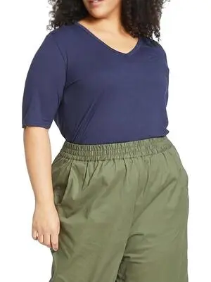 Universal Standard Universal Standard Lily Liquid Jersey V-Neck Stovepipe Tee Midnight