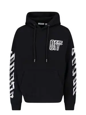 Off-White Cotton Hoodie With Graphic Print - Black