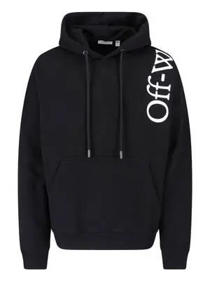 Off-White Logo Detail Cotton Hoodie - Black