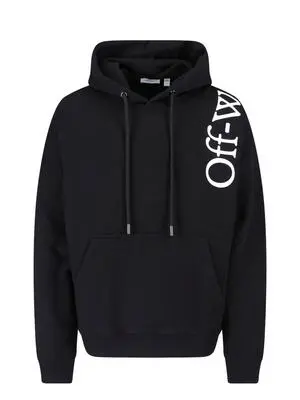 Off-White Logo Detail Cotton Hoodie - Black