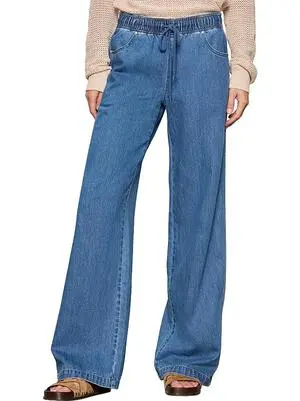Sanctuary Wide Leg Cotton Linen Blend Drawstring Pants - Celestial