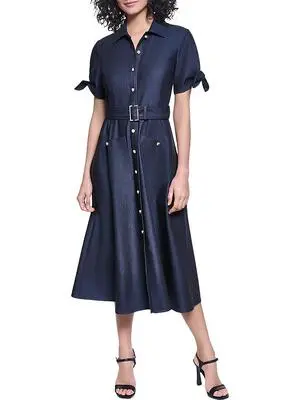 Karl Lagerfeld Paris Belted Denim Midi Shirt Dress - Indigo