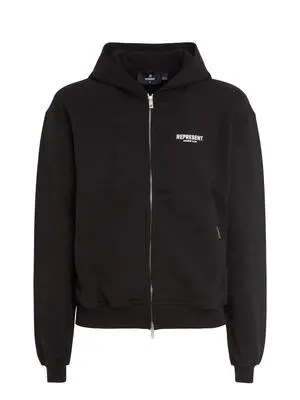 REPRESENT Owners Club Zip-up Hoodie With Logo And Graphic Print - Black