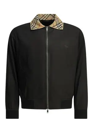 Burberry Glenfields Harrington Bomber Jacket With Check Collar - Black