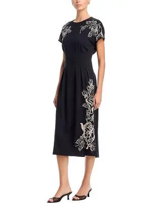 Johnny Was Embroidered Cotton Knit Midi Dress - Black