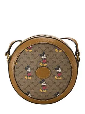 Gucci Gg Supreme Mickey Mouse Round Crossbody Bag - Brown