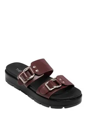 THERAPY AUSTRALIA Litmus Open Round Toe Sandal With Silver Buckle Detail - Bordeaux Pu