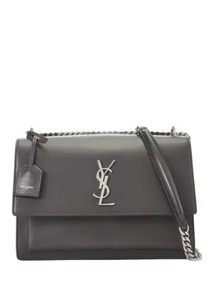 Saint Laurent Calfskin Leather Sunset Shoulder Bag - Grey