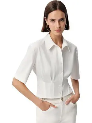 EXQUISE Exquise Fitted Cropped Shirt With Pleated Waist