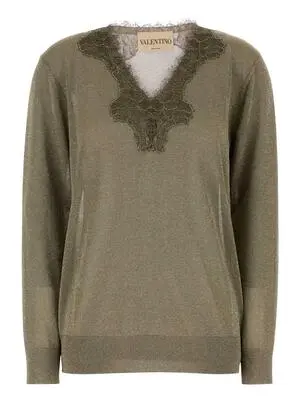 Valentino Garavani Viscose Blend Sweater With Lace Detailing - Green