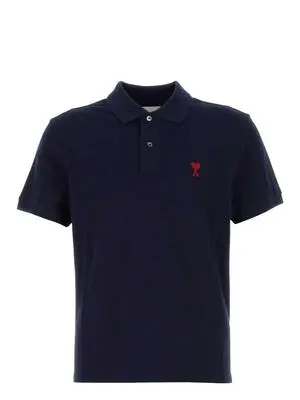 AMI Paris Navy Piquet Polo Shirt - Blue
