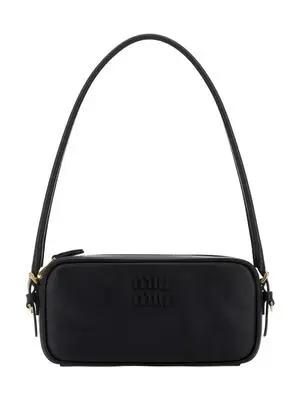Miu Miu Leather Shoulder Bag With Golden Metal Finishing - Black