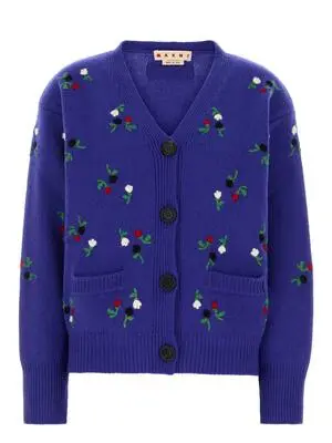 Marni Embroidered Wool Blend Cardigan - Blue