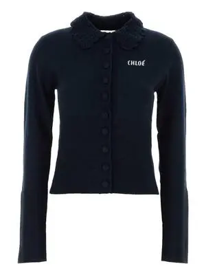 Chloé Navy Wool Cardigan - Blue