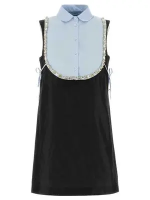 Prada Embellished Taffeta Mini Dress - Black