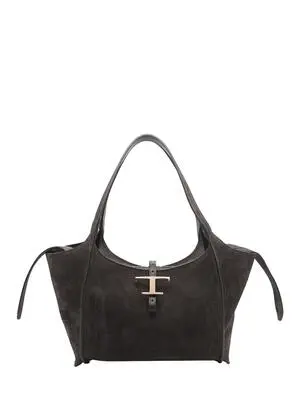 TOD'S Small Suede T Timeless Shopping Bag - Brown