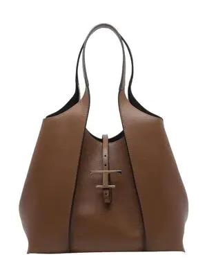 TOD'S Medium T Timeless Shopping Bag In Calf Leather - Brown