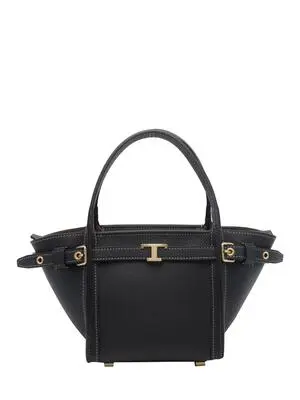 TOD'S Mini T Signature Leather Shopping Bag - Black
